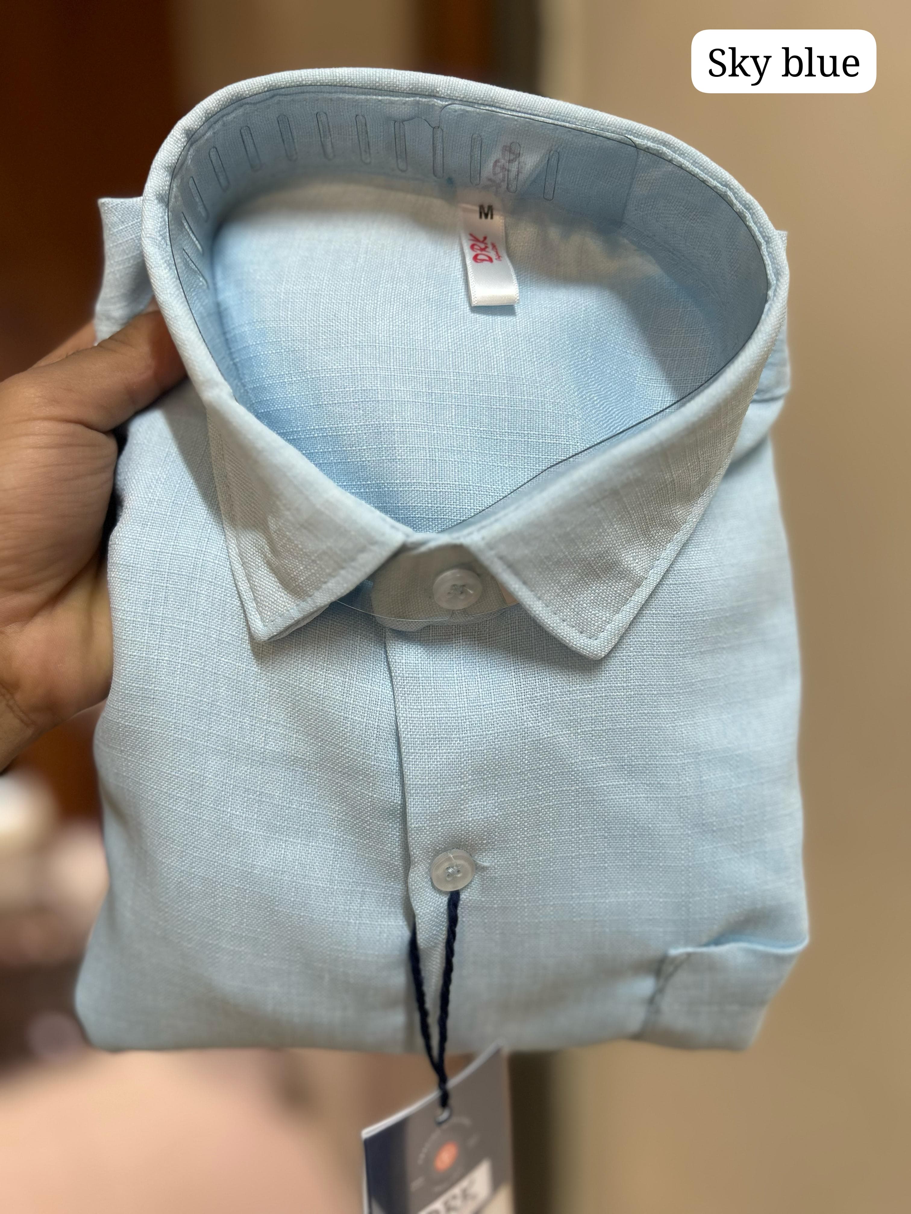 Sky blue Full sleeve lenin Shirts single pcs @299 and Buy 4 pcs combo ...